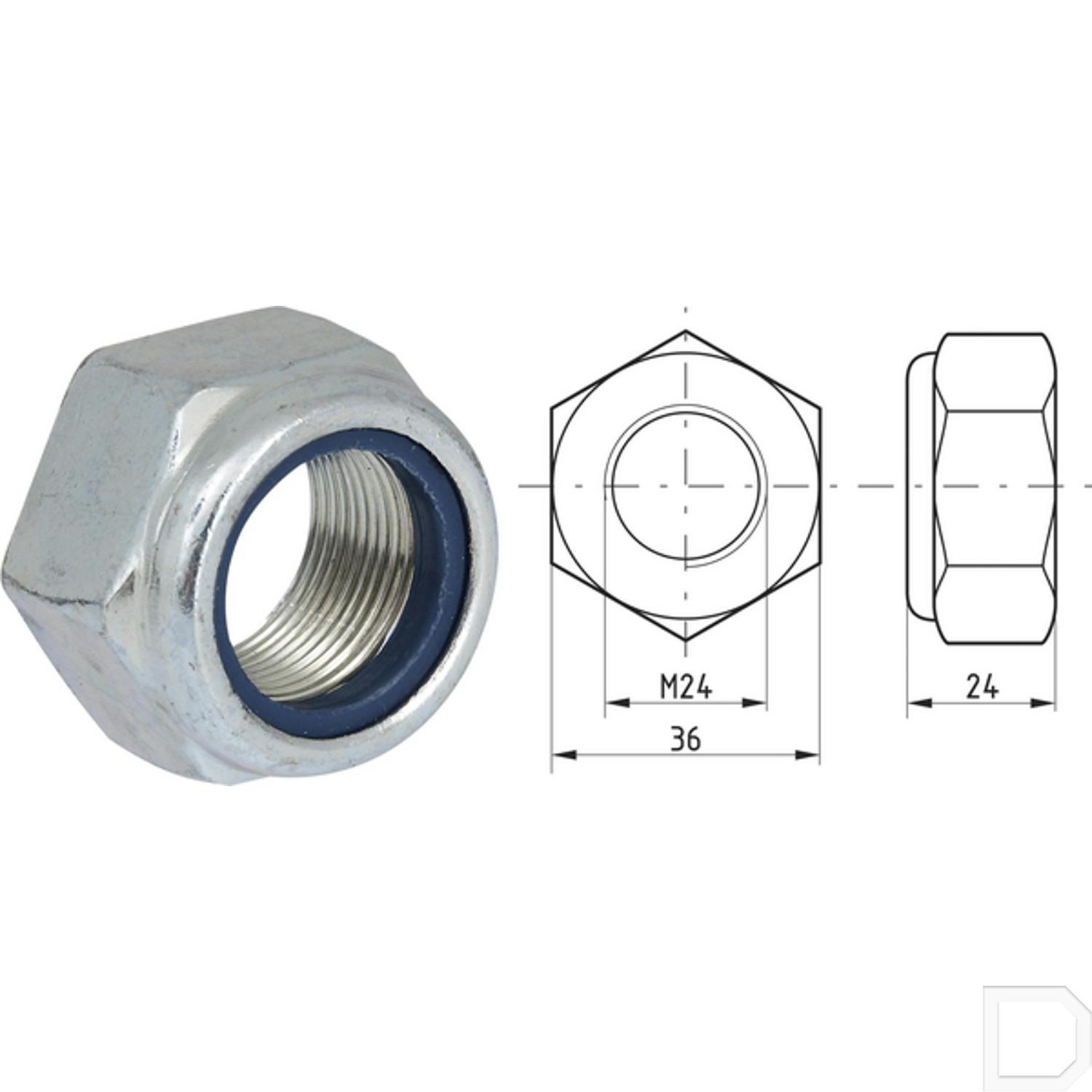 Borgmoer met kunststof ring M24x2 klasse 8 verzinkt DIN985 - DIN 985 ...