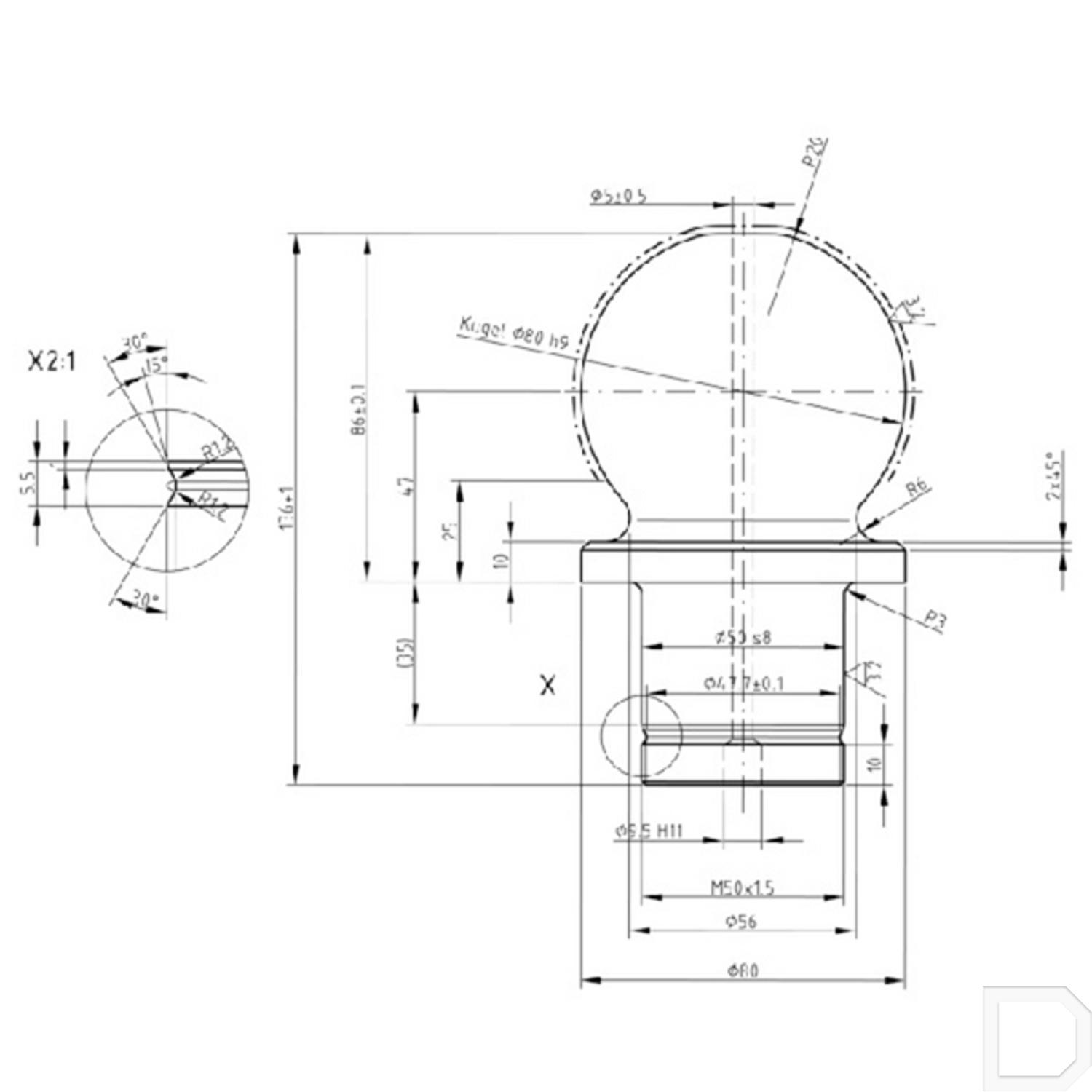 Kogel 80mm met spiemoer - Rockinger| INDI