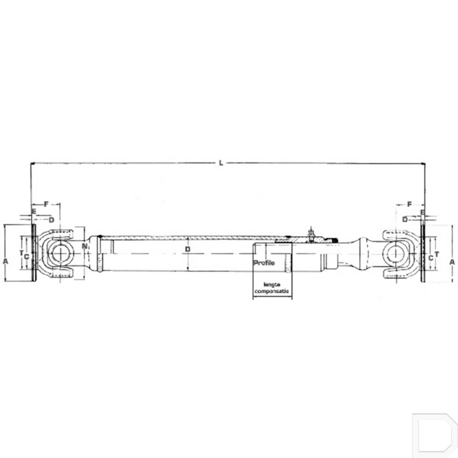 Cardanas Ø 60mm 1000mm flens Ø 100mm - Cardanassen gemonteerd| INDI